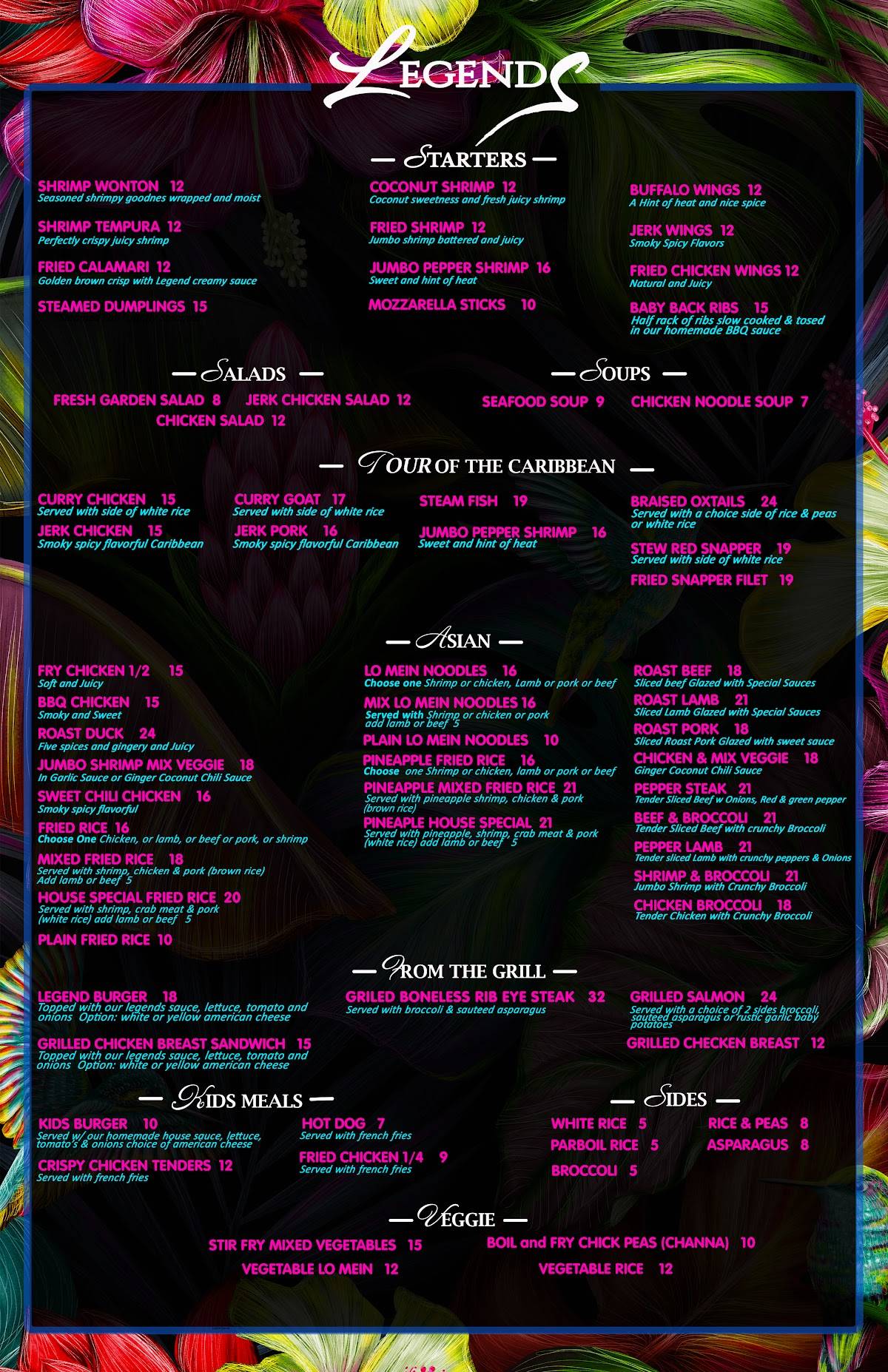 Menu at Legends Resto & Lounge restaurant, Orlando