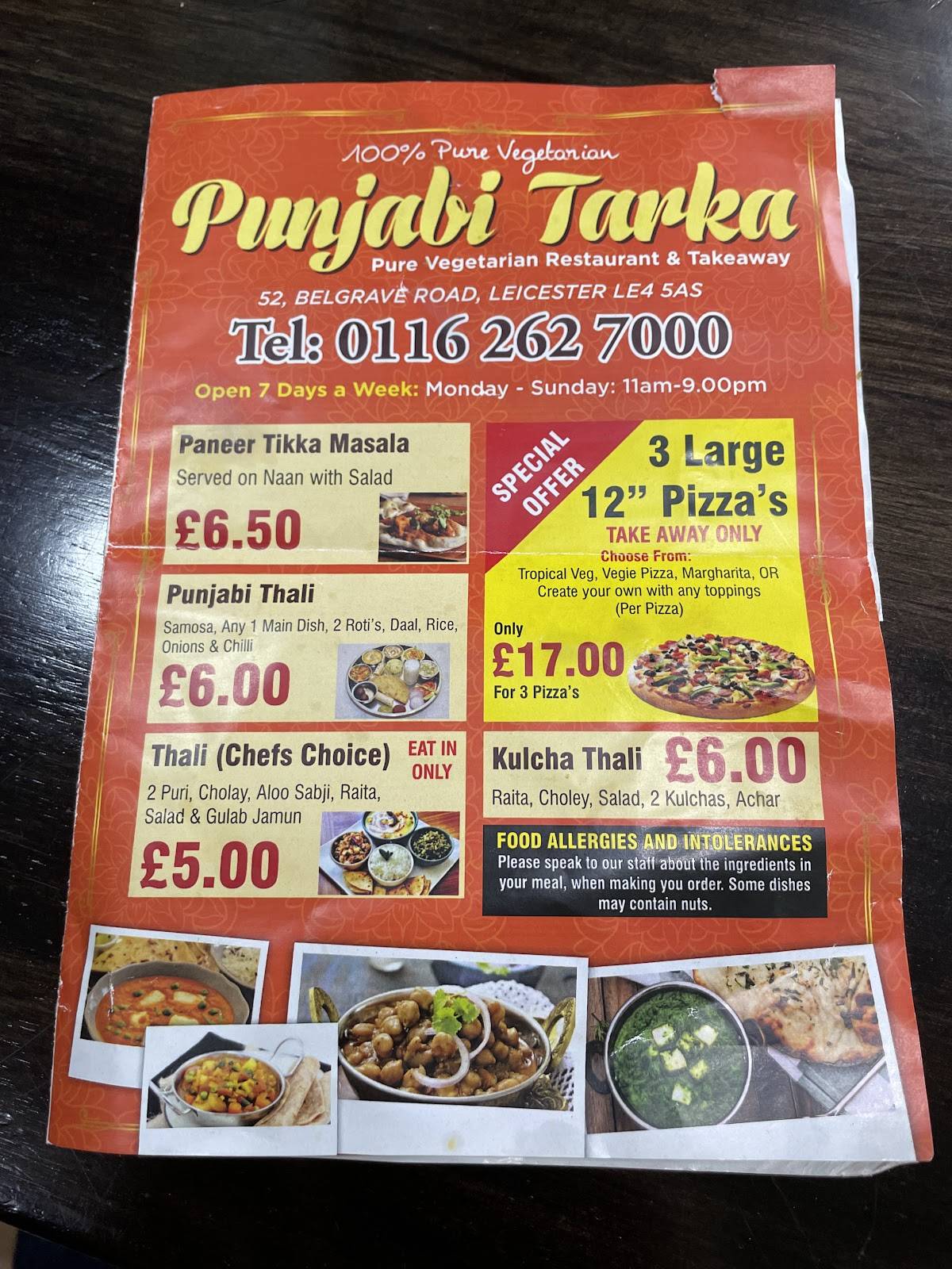 Menu at Punjabi Tarka restaurant, Leicester, 52 Belgrave Rd