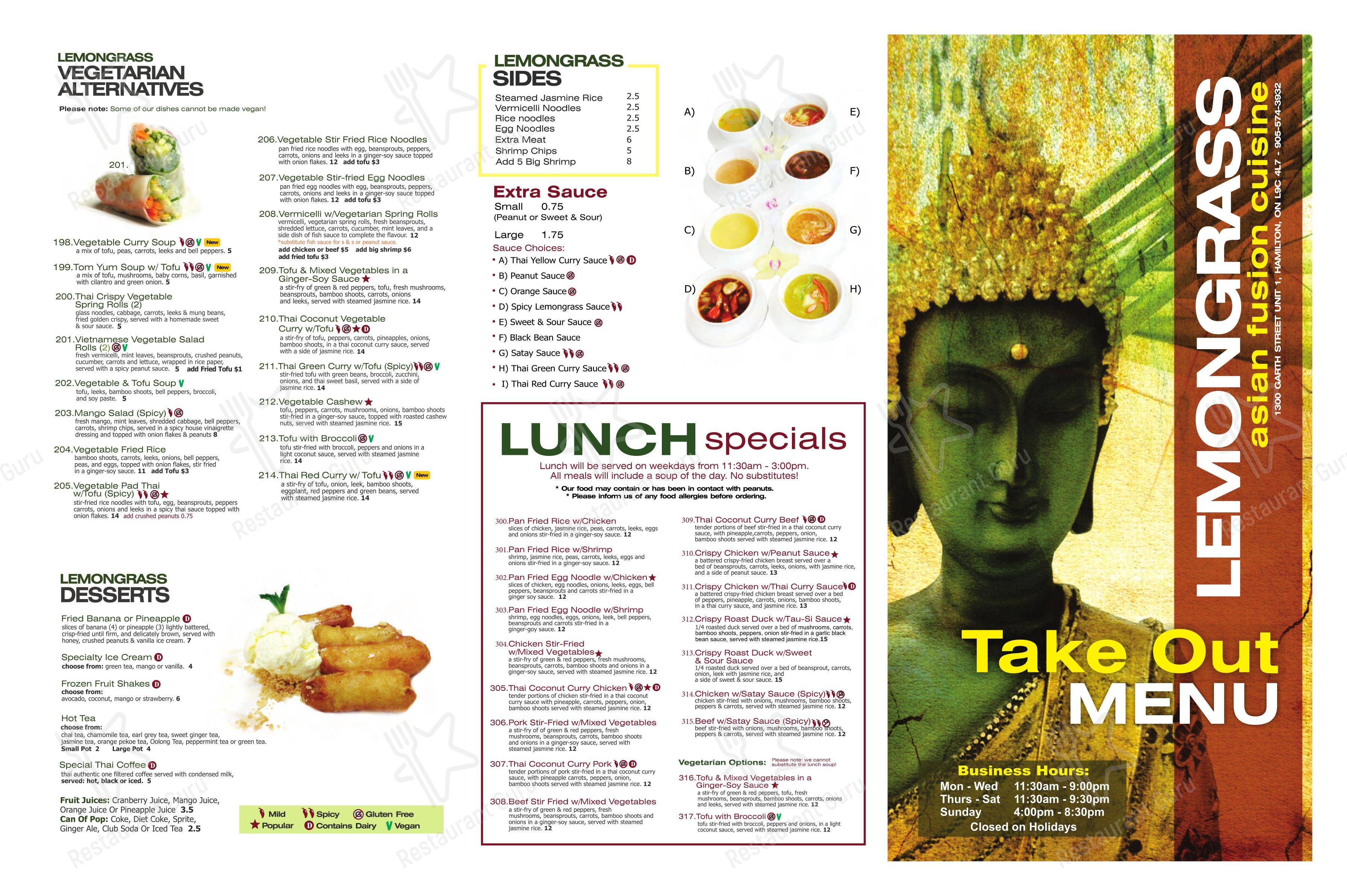 Menu at Lemongrass Restaurant, Hamilton