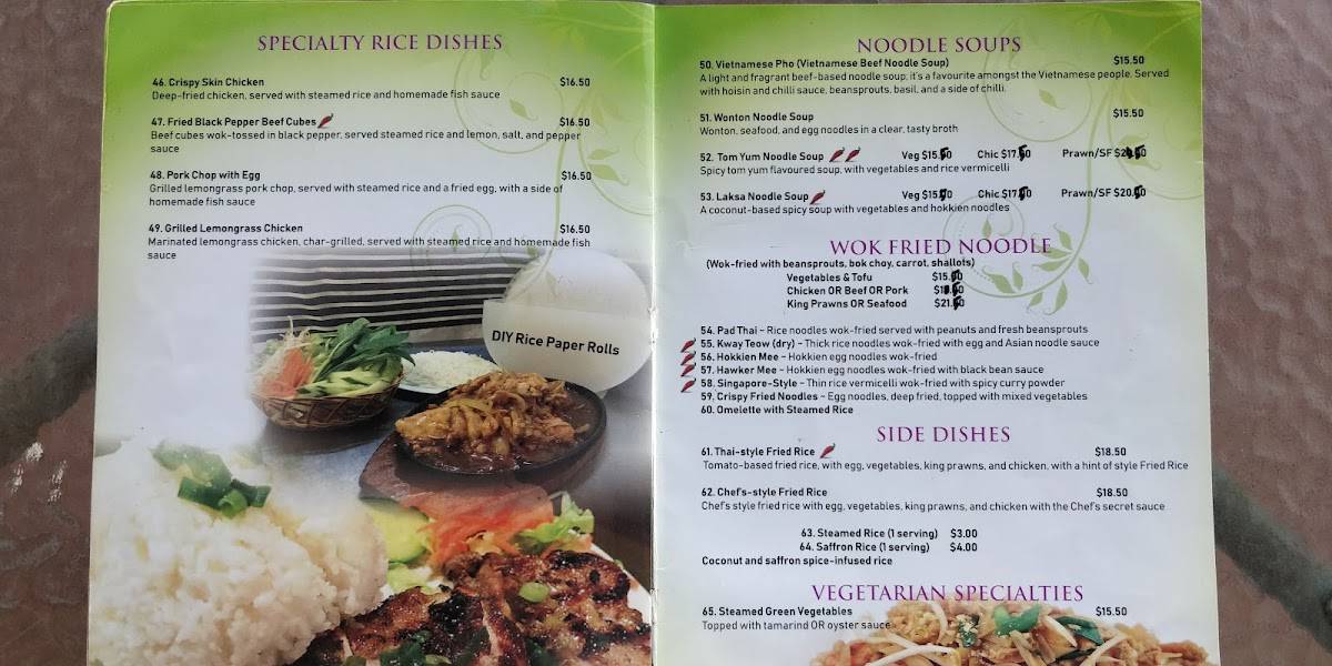 Menu at Lemongrass Thai & Vietnamese Cuisine restaurant, Kalgoorlie