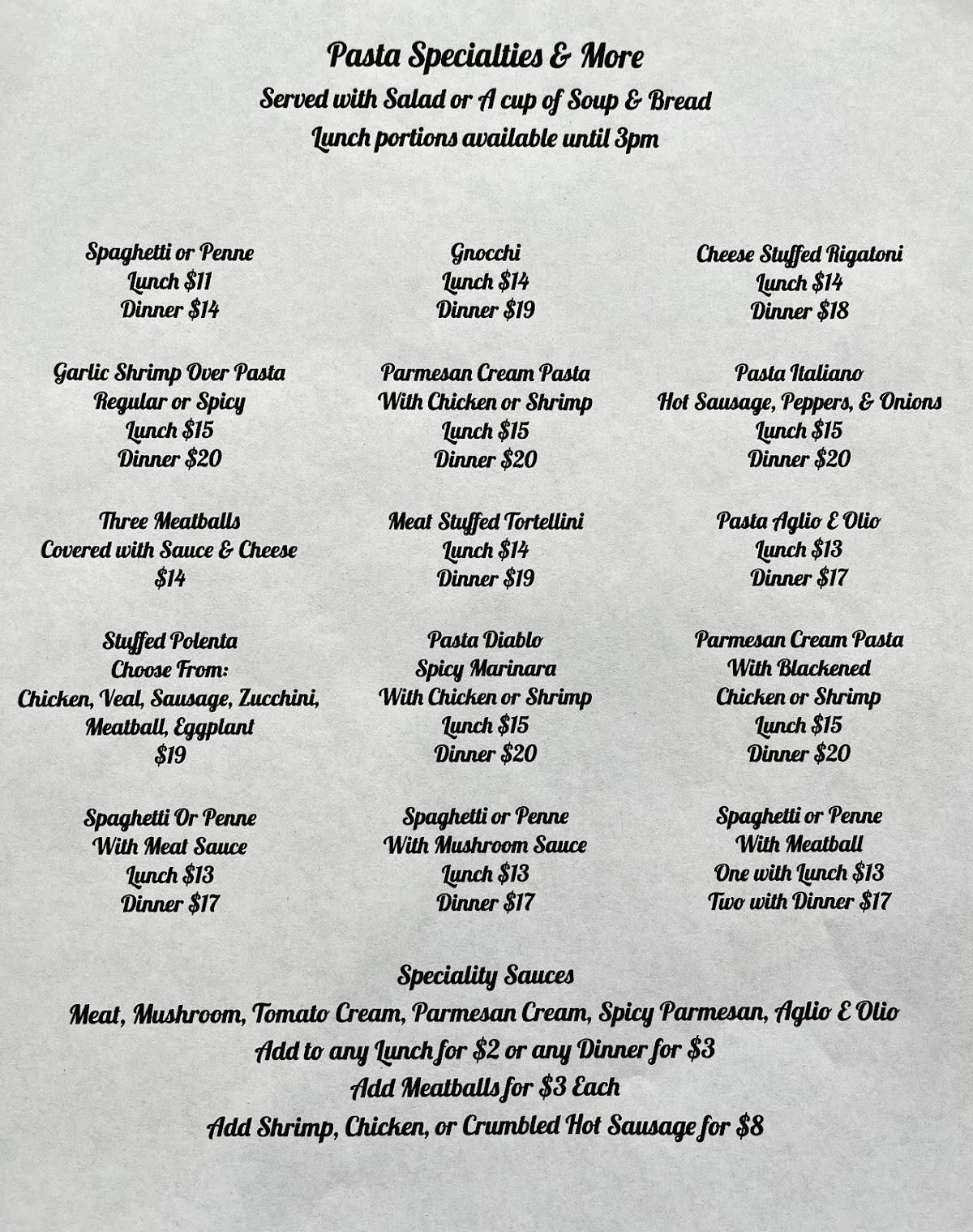 Menu at Lenzi's Restaurant, Monongahela