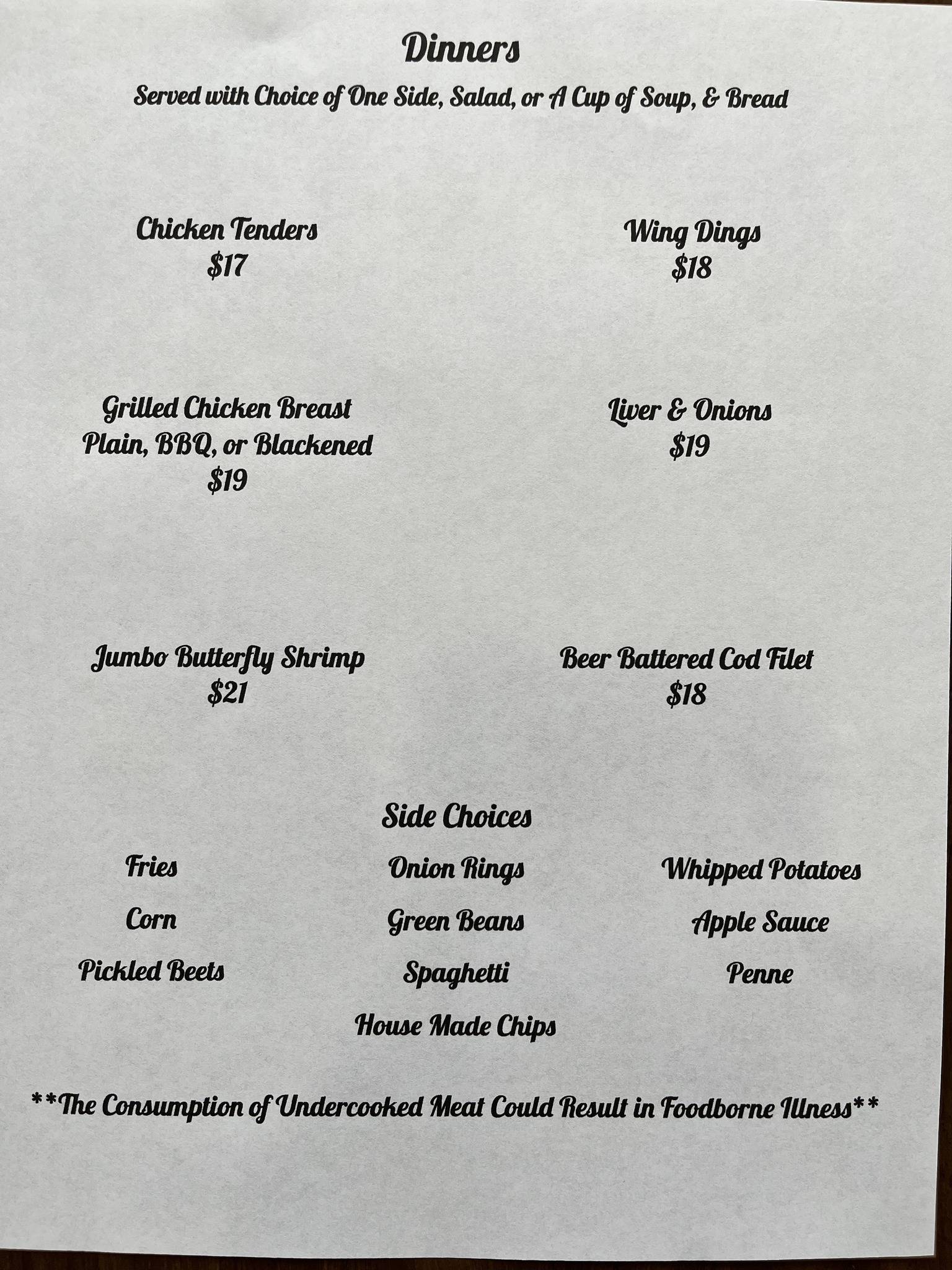 Menu at Lenzi's Restaurant, Monongahela