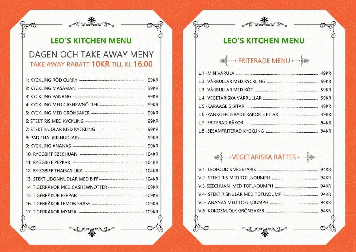 Menu at Leo's Kitchen restaurant, Fagersta