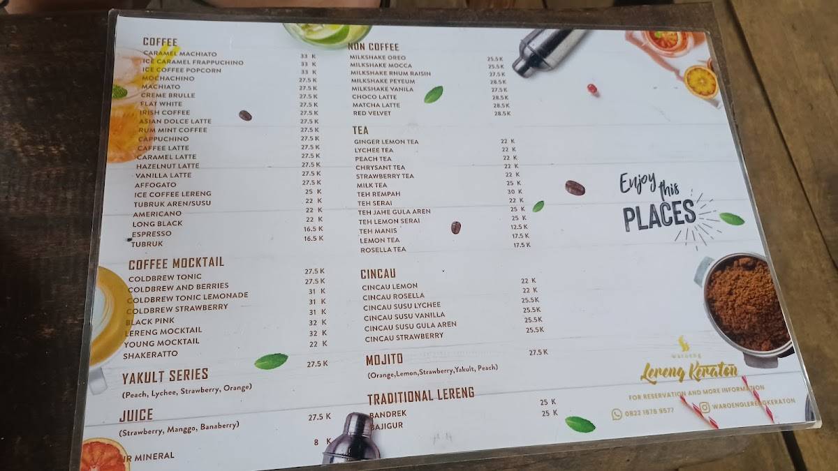 Menu at waroeng lereng keraton restaurant, Bandung
