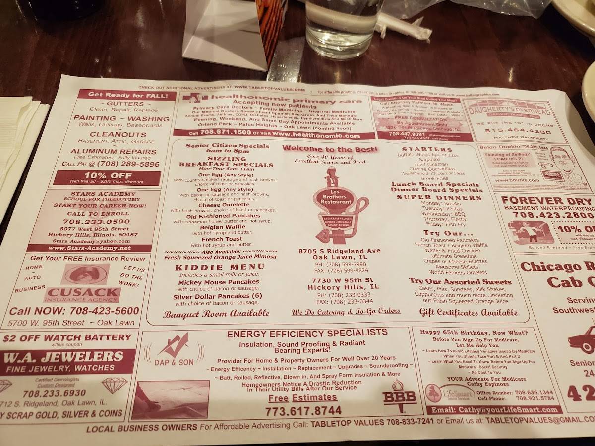 Menu at Les Brothers Restaurant, Oak Lawn, S Ridgeland Ave