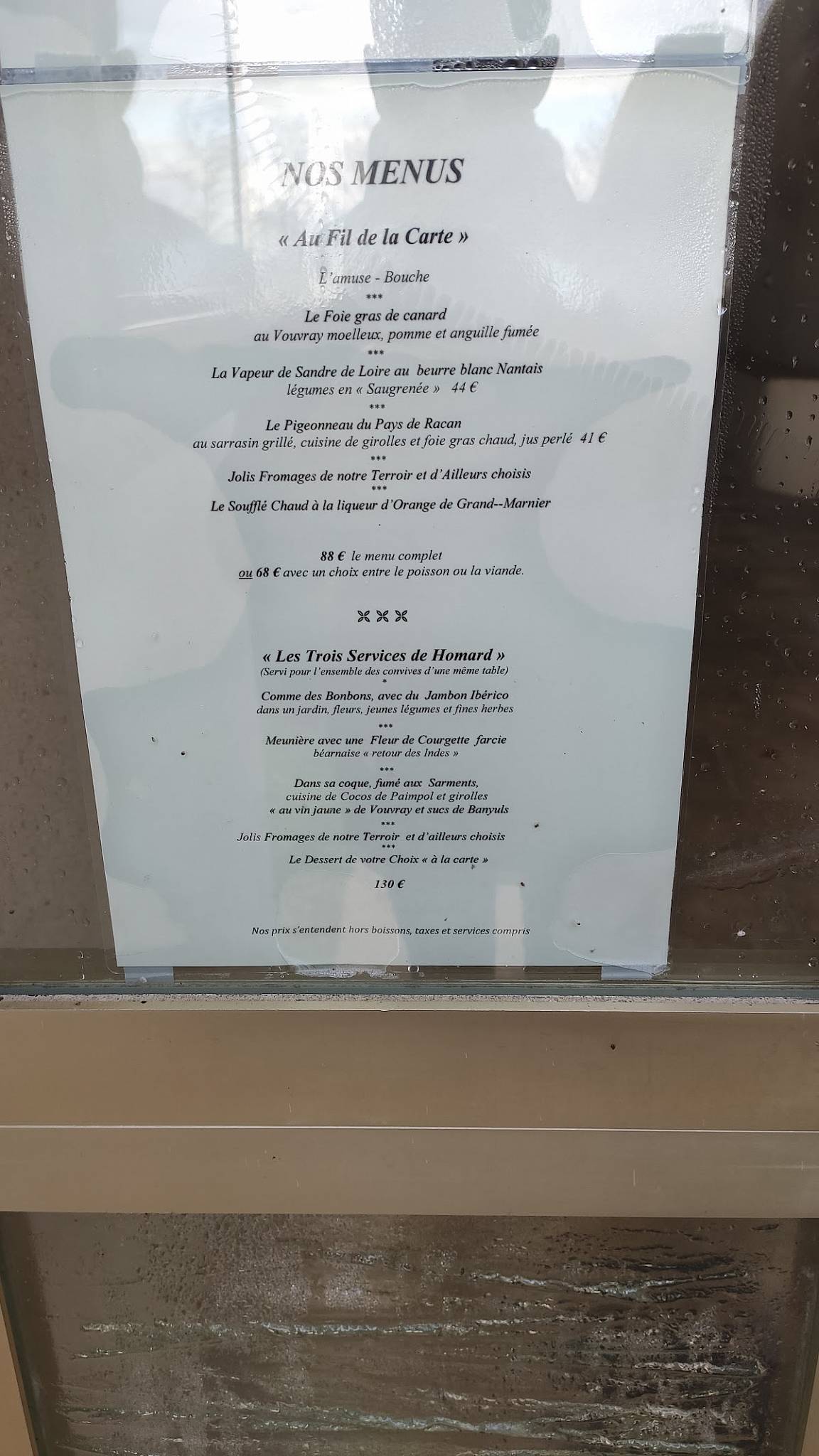 Carta del restaurante Les Hautes Roches, Rochecorbon