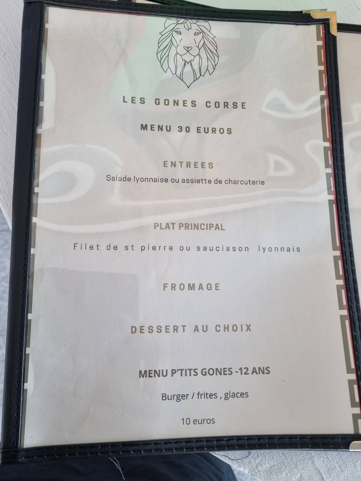 Menu au Les Gones Corses Île-Rousse restaurant, L'Île-Rousse