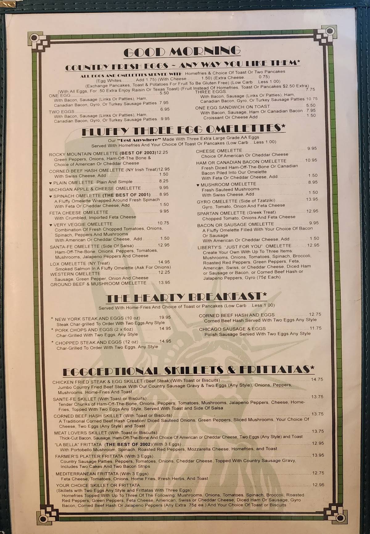 Menu at Liberty Diner restaurant, Fort Wayne, Goshen Rd