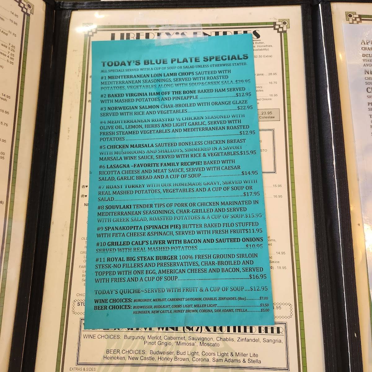 Menu at Liberty Diner restaurant, Fort Wayne, Goshen Rd