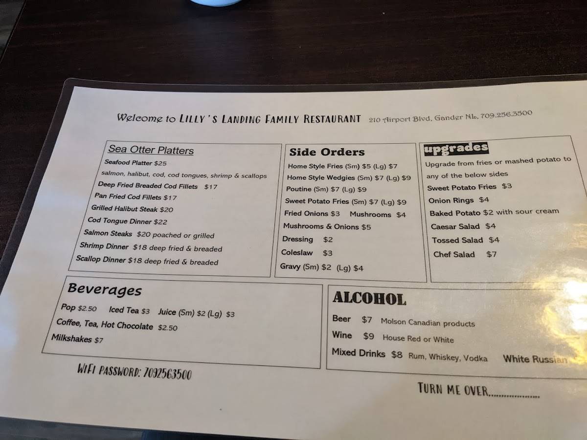 Menu at Lilly's Landing Family Restaurant, Gander