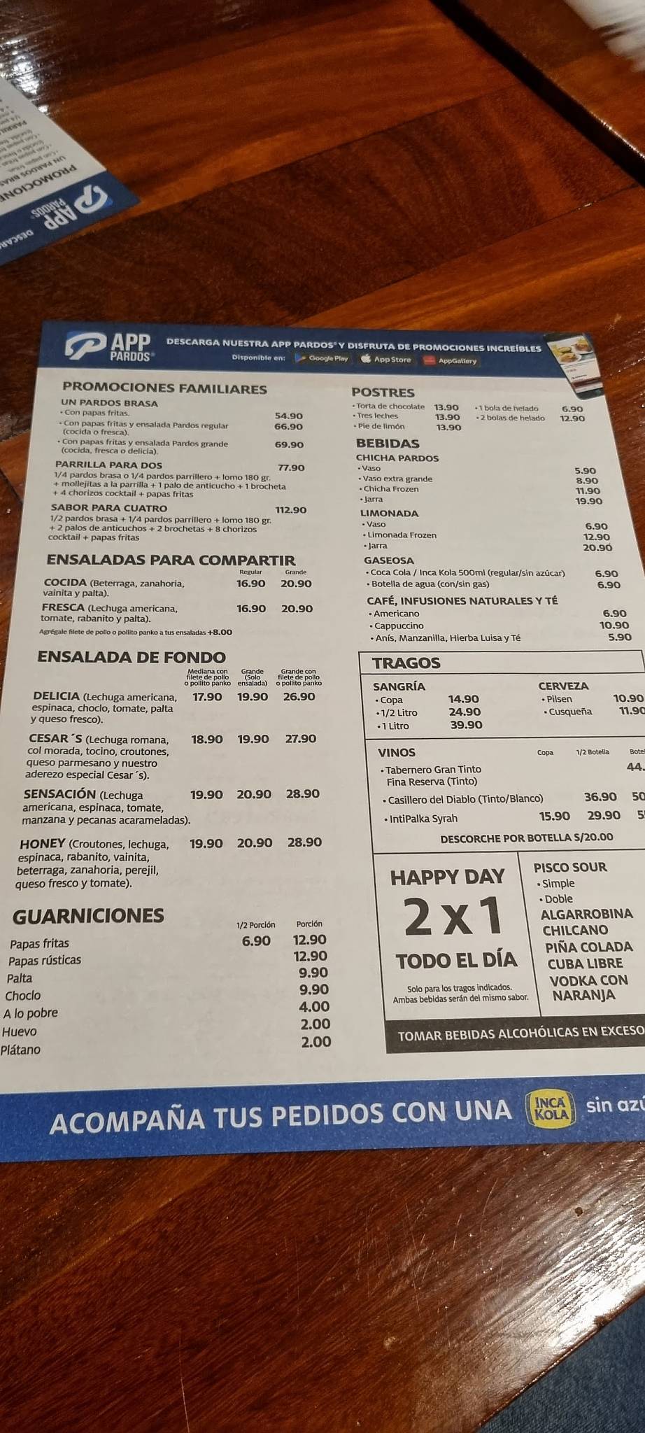 Carta del restaurante Pardos Chicken, Lima, Av. El Golf Los Incas 498 ...