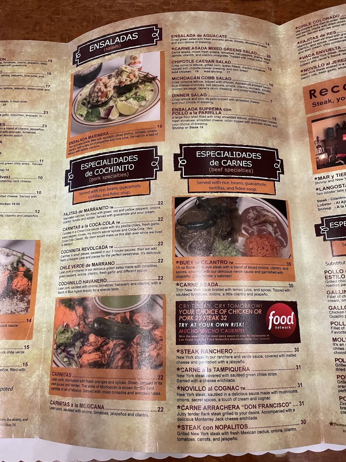 Menu at Lindo Michoacan Restaurant, Las Vegas, W Flamingo Rd