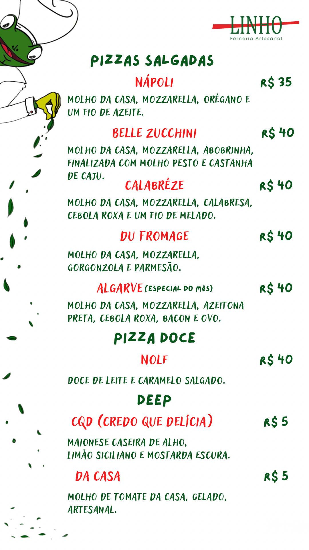 Menu em Linho Forneria Artesanal restaurante, Curitiba