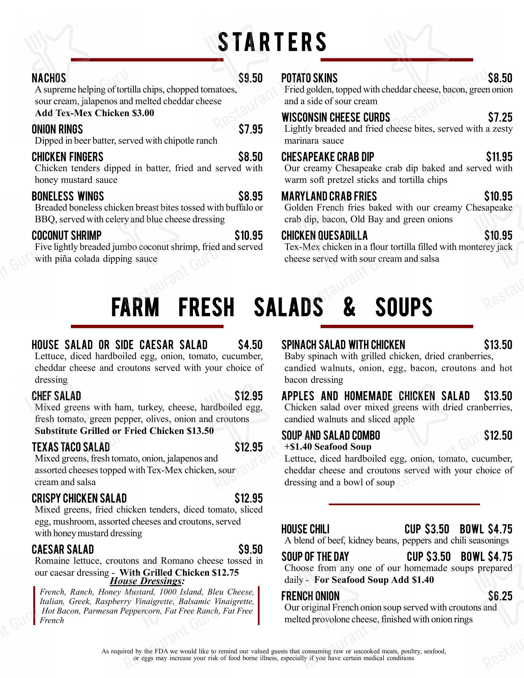 Menu at Lion's Pride Restaurant, Red Lion