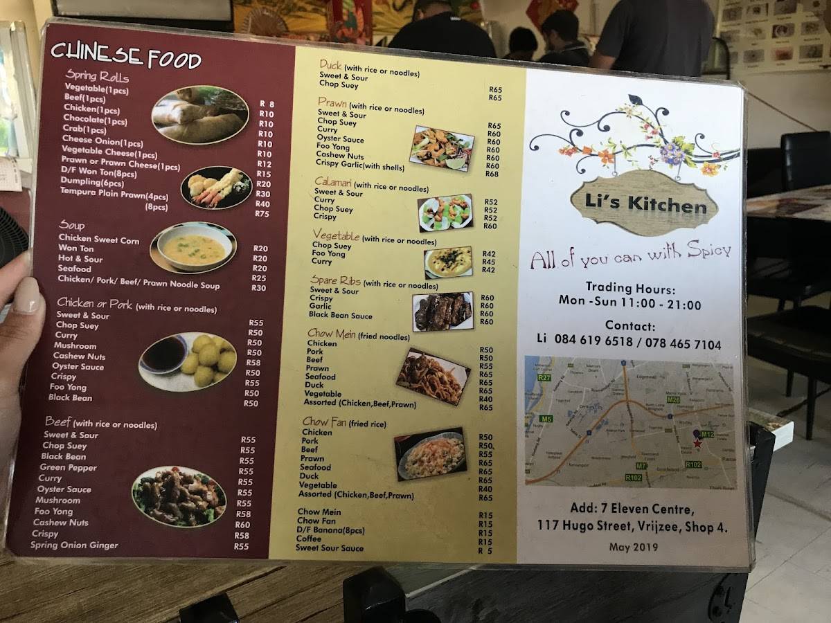 Menu at Li's Kitchen restaurant, Cape Town