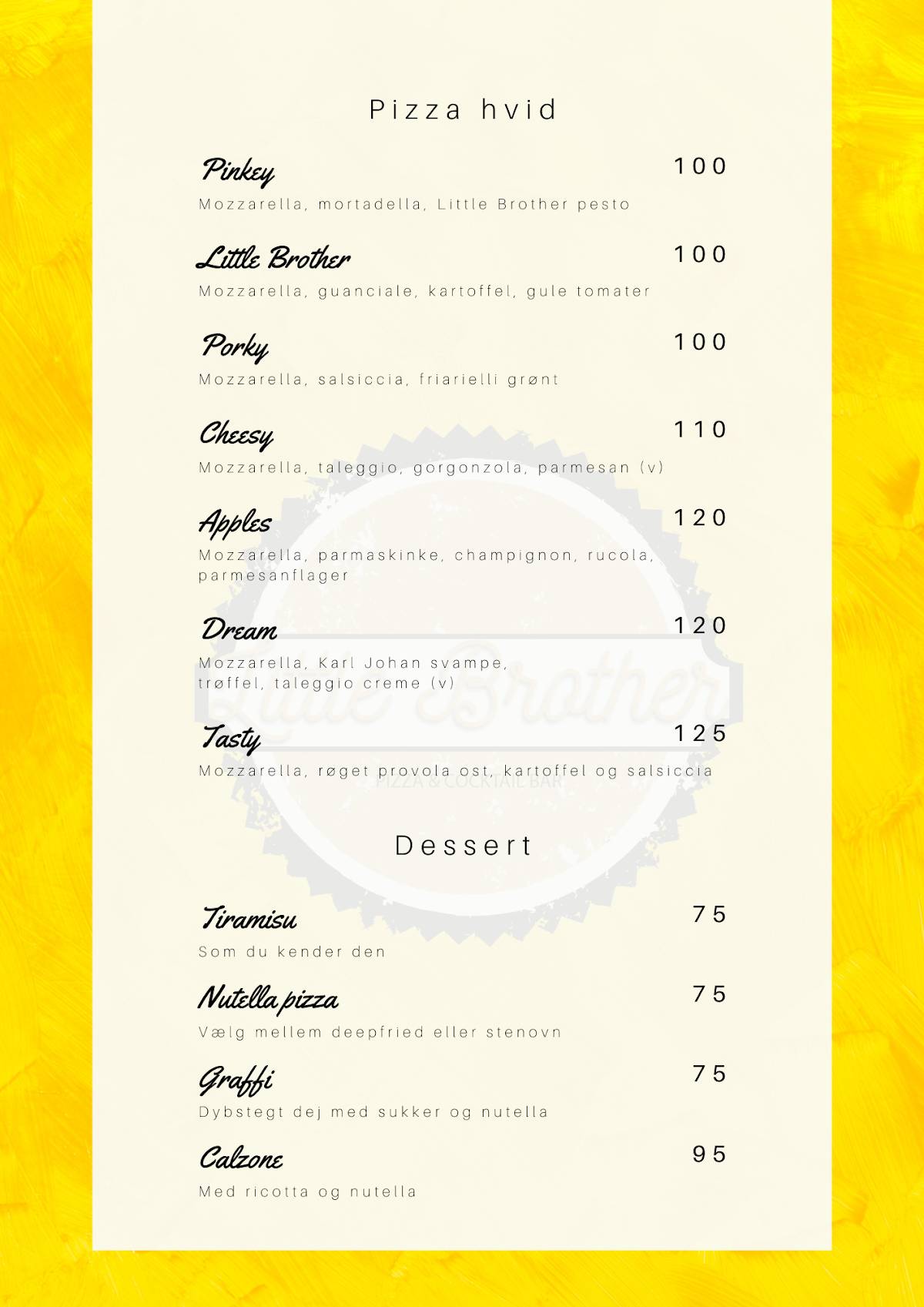 Menu at Little Brother restaurant, Copenhagen