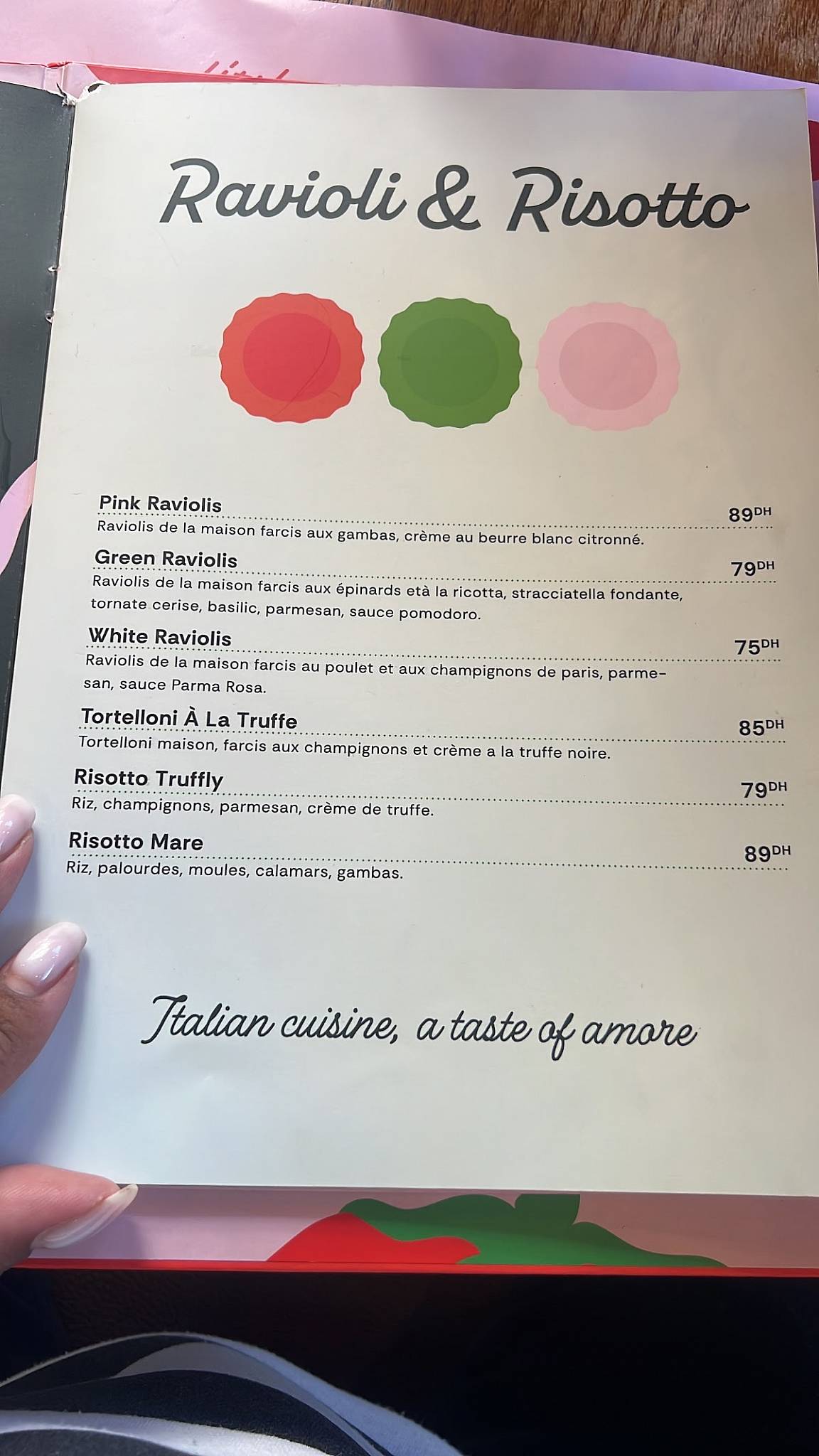 Menu au Little Mamma Mahaj Riad restaurant, Rabat