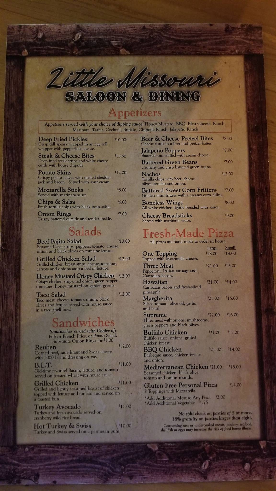 Menu at Little Missouri Saloon & Dining Room pub & bar, Medora