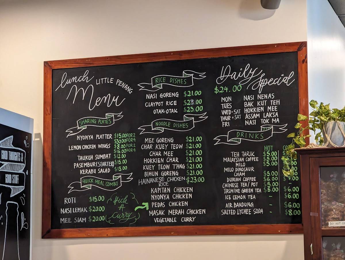 Menu at Little Penang restaurant, Wellington, 179 Victoria St