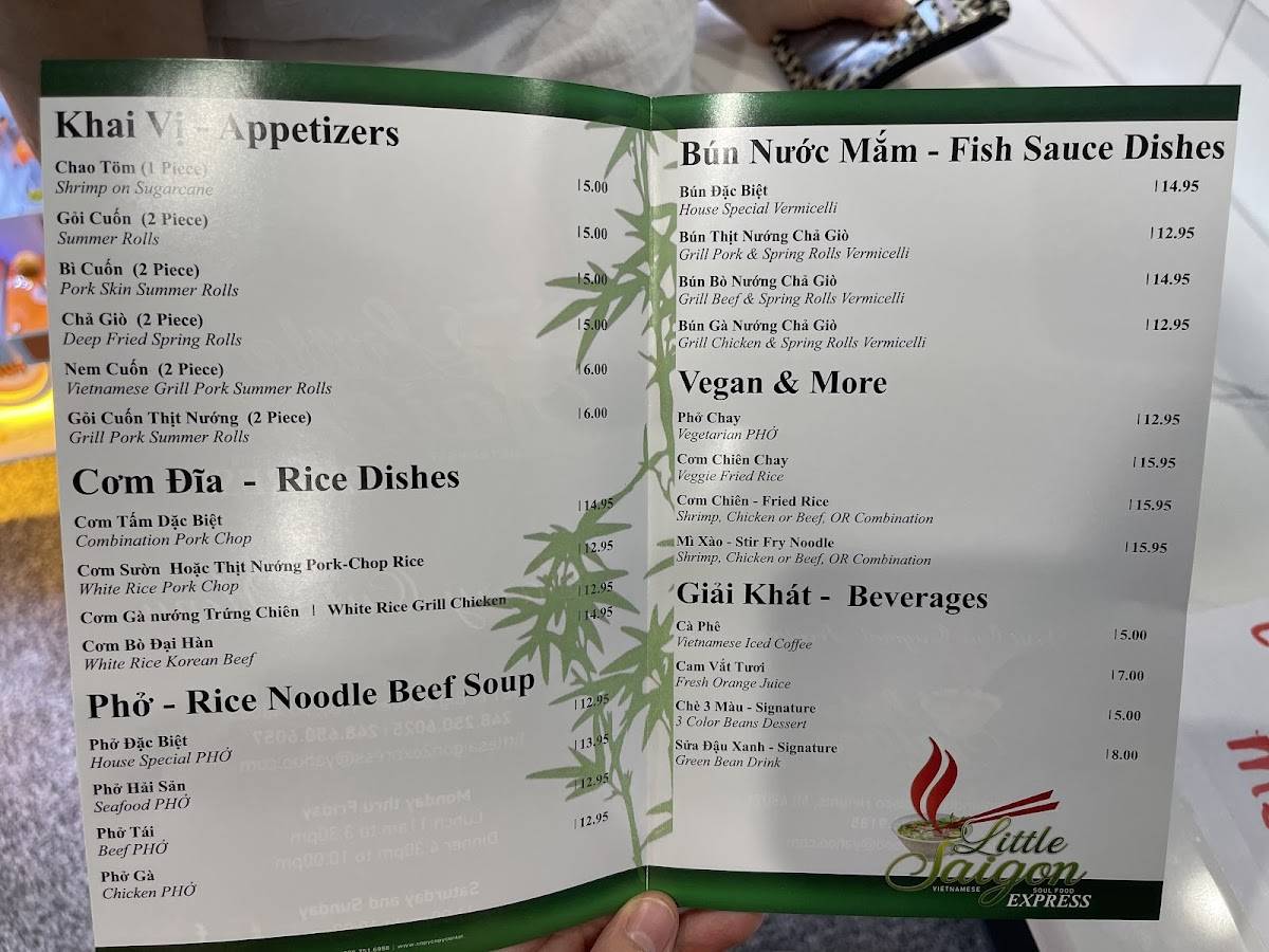 Menu at Little Saigon Express restaurant, Troy