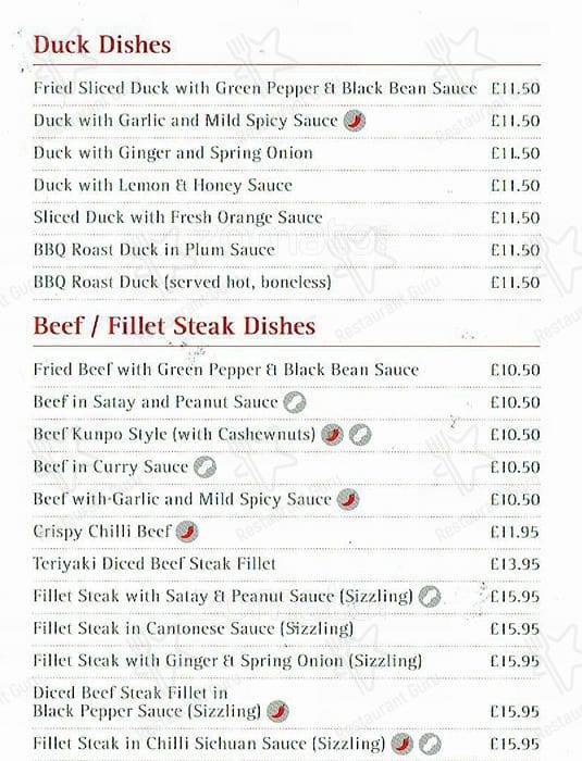 Menu at The Little Yang Sing restaurant, Manchester