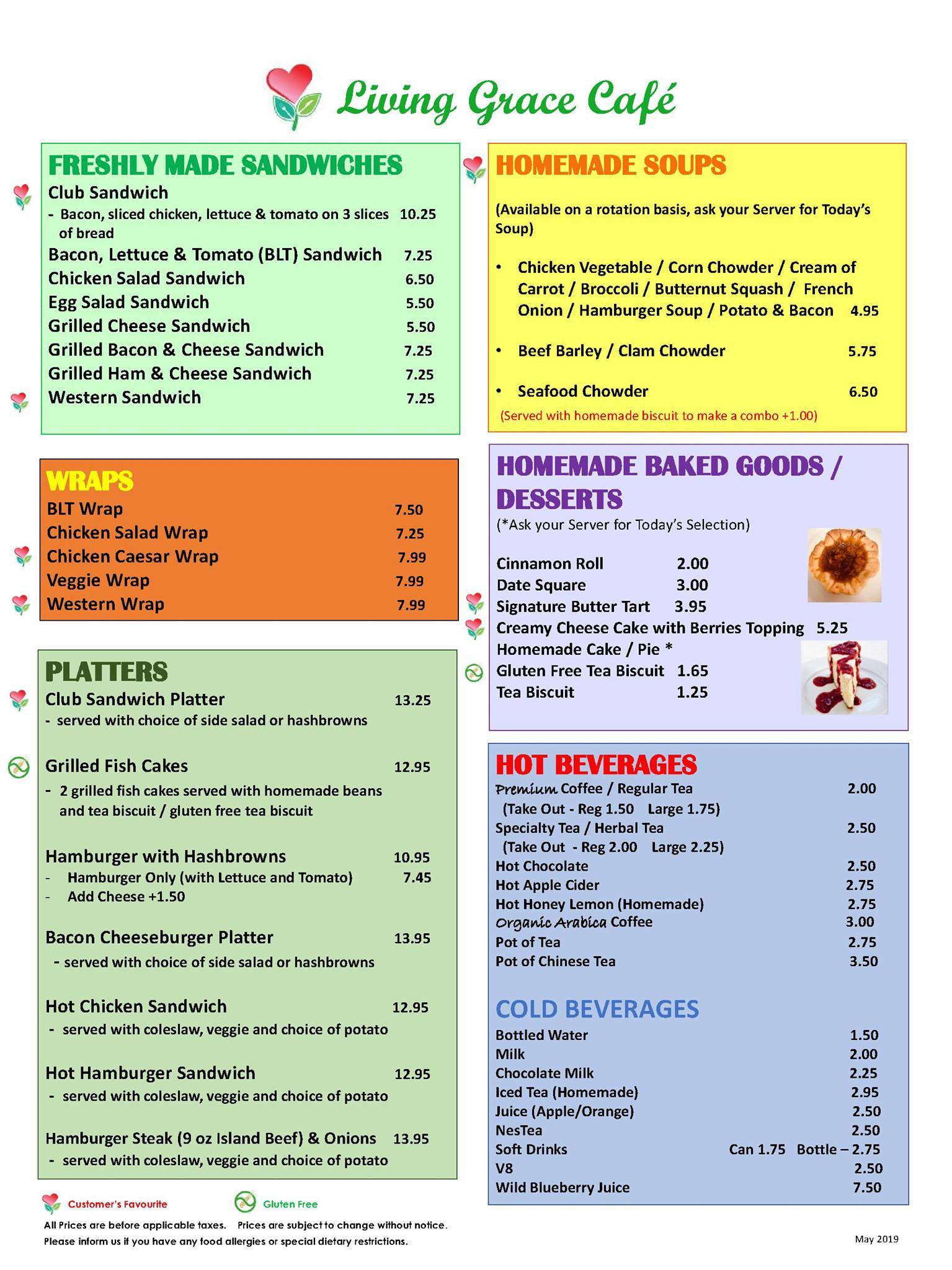Menu at Living Grace Café, Charlottetown, 156 Belvedere Ave