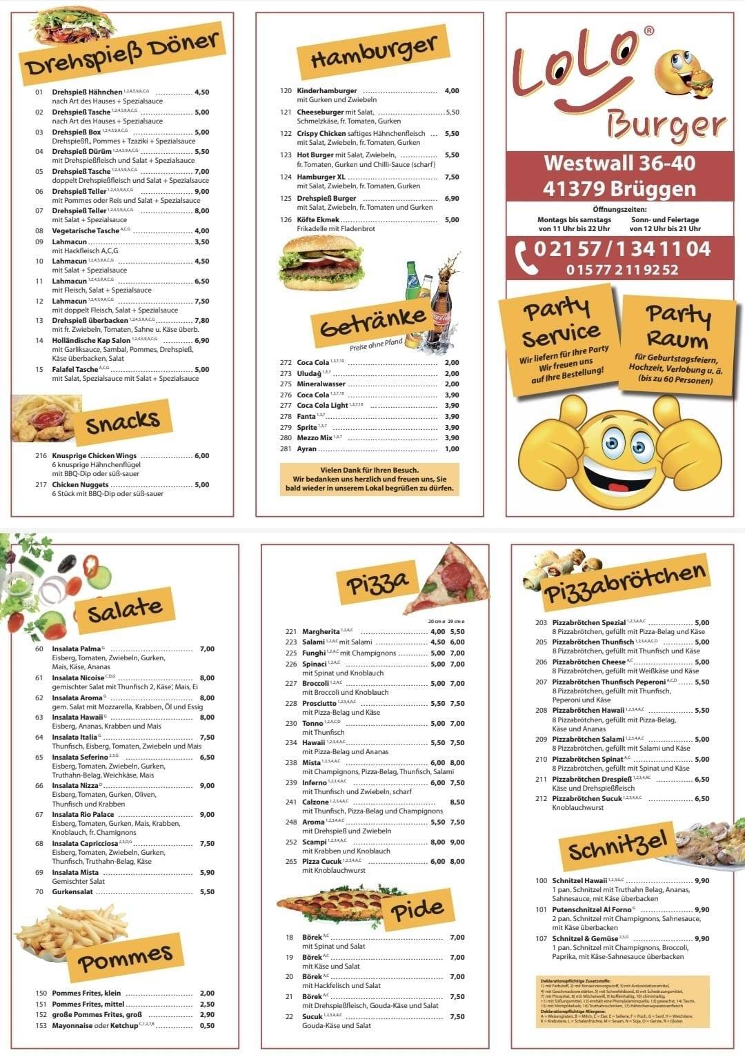 Speisekarte von LoLo Burger, Pizza, Döner Kebap Haus Brüggen, Brüggen