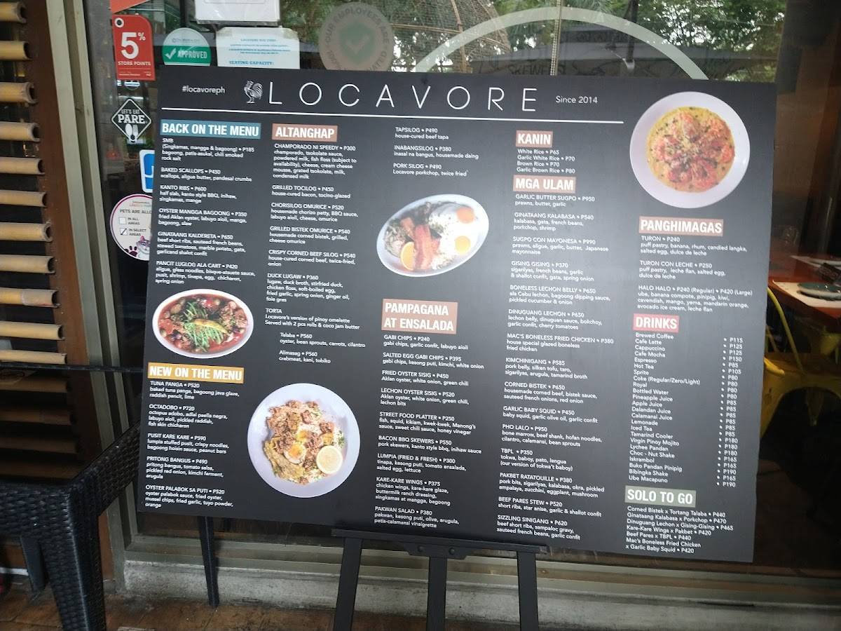 Menu at Locavore BGC restaurant, Taguig, Forbes Town Center