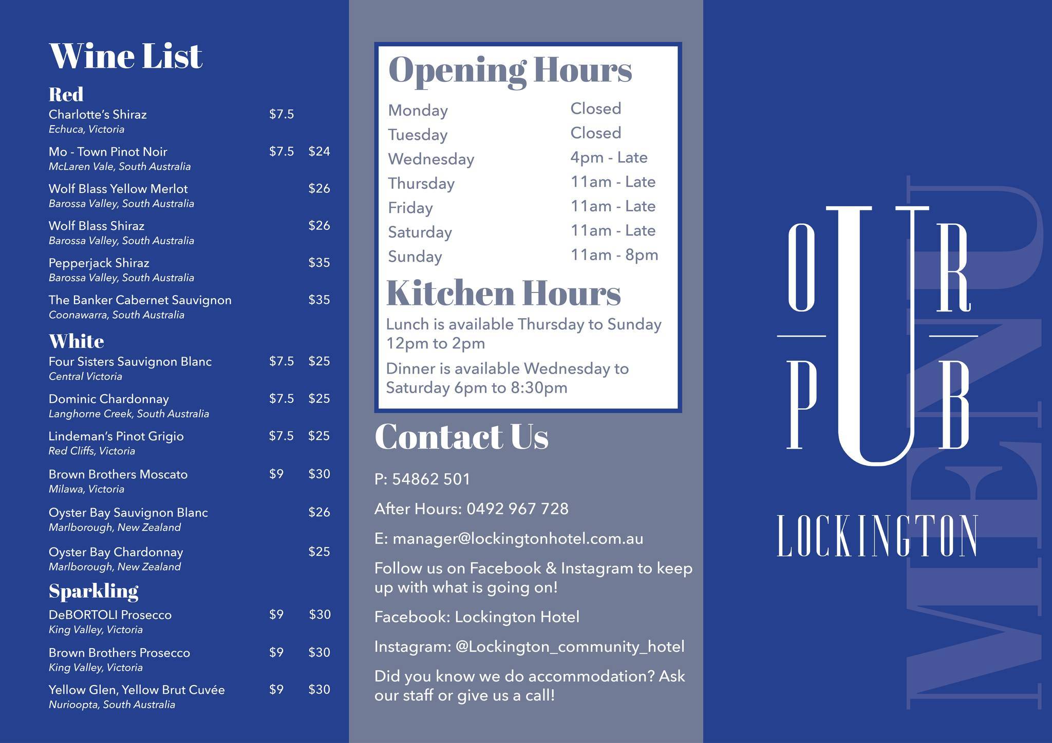 Menu at Lockington Supermarket pub & bar, Lockington