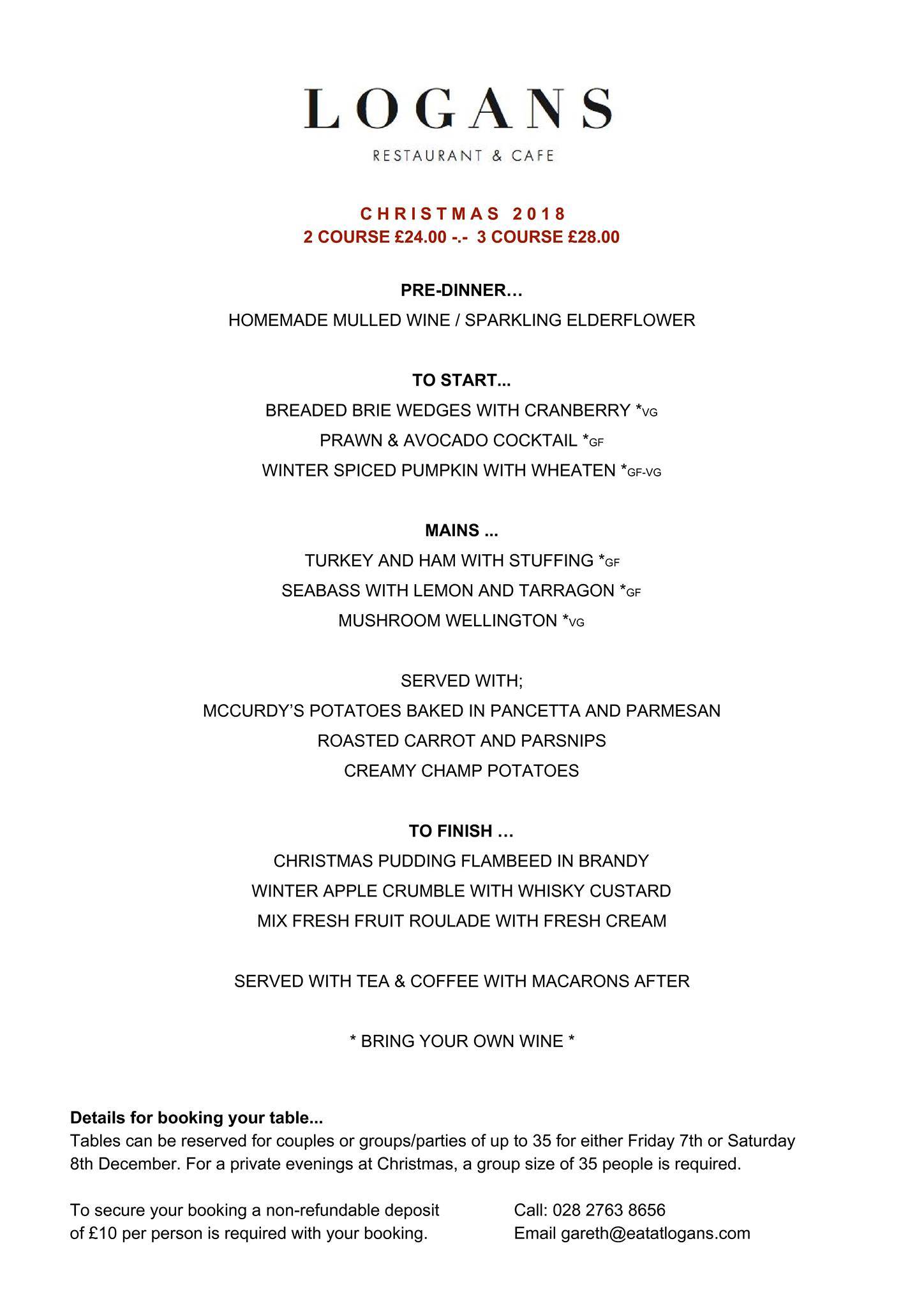Menu at Logans Fashions cafe, Cloughmills