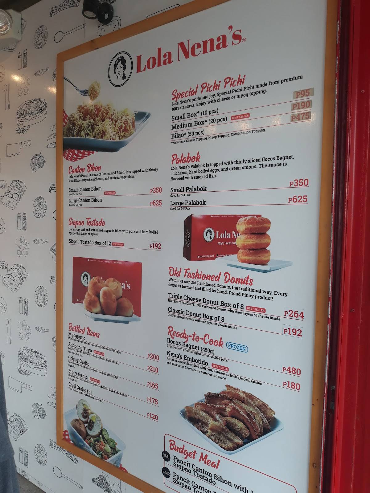 Menu at Lola Nena's, Valenzuela, 336-59 T. Santiago