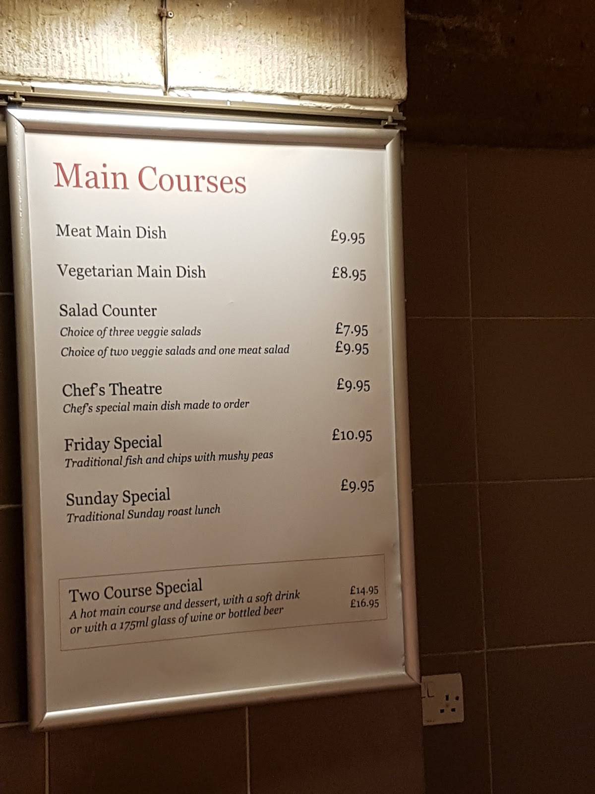 Menu at Café in the Crypt cafe, London, Trafalgar Sq