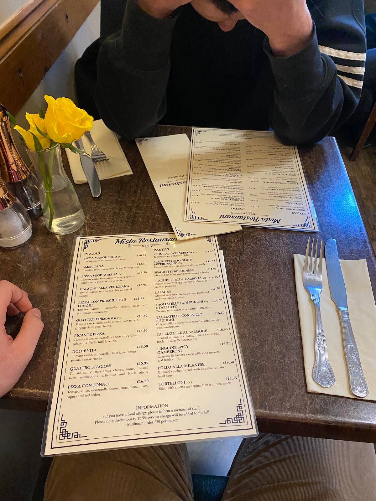Menu at Misto restaurant, London, 7 Shepherd Market