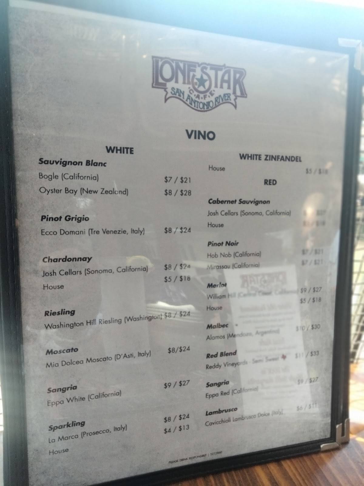 Menu at Lone Star Cafe, San Antonio, 237 Losoya St
