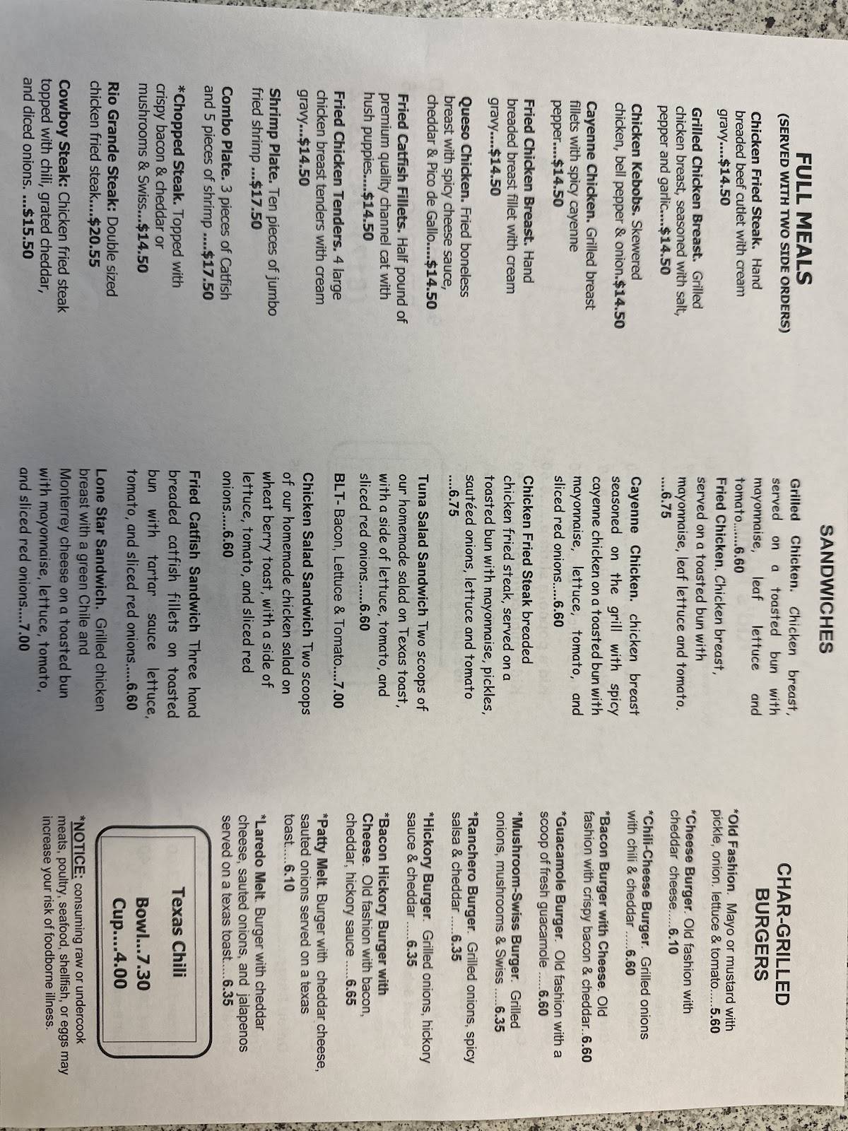 Menu at Lone Star Grill restaurant, Benbrook
