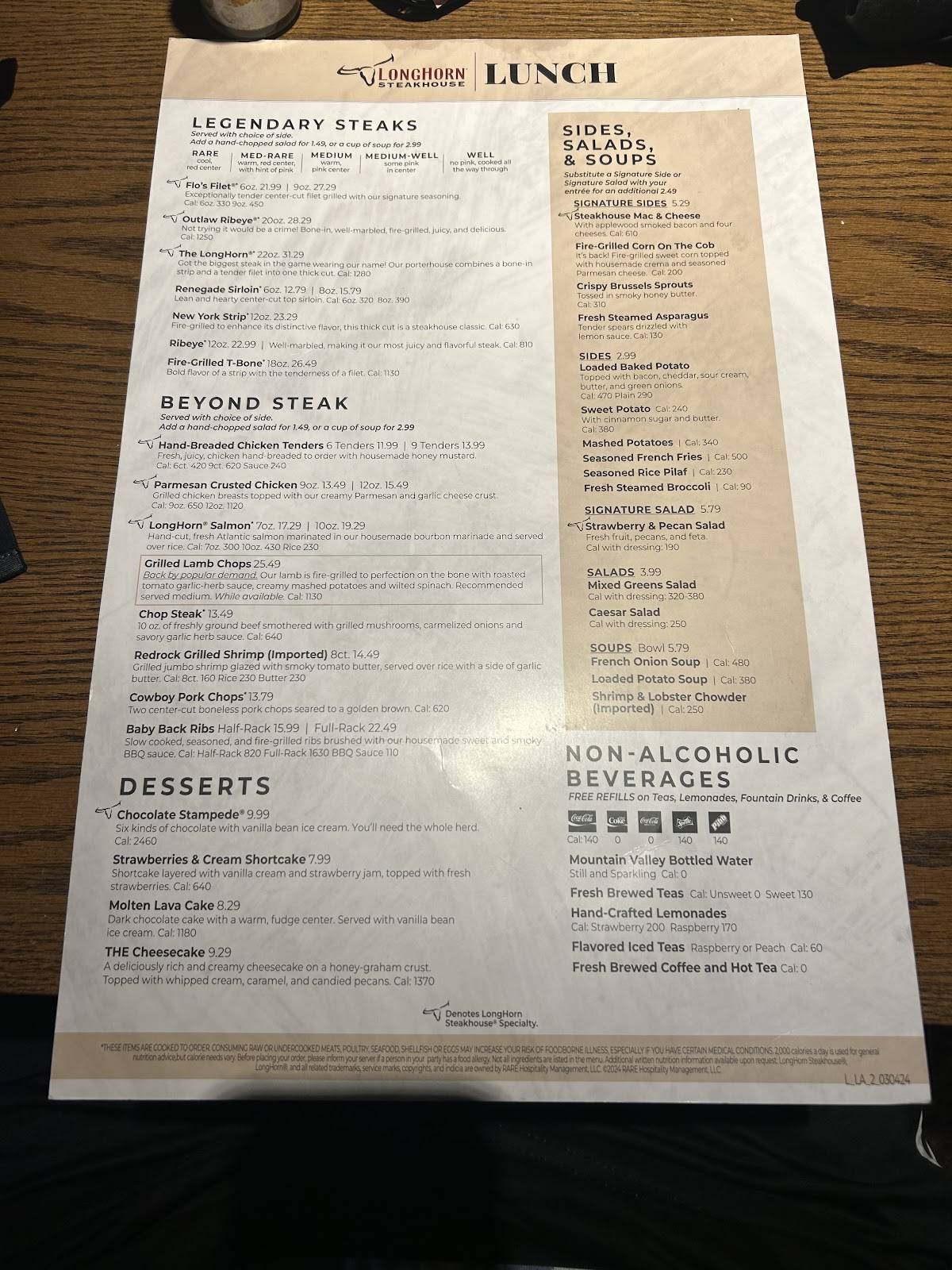 Menu at LongHorn Steakhouse, Monroe
