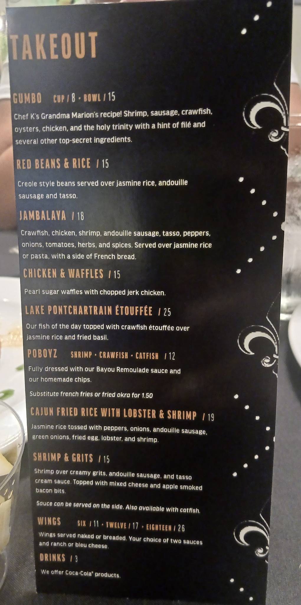 Menu at The Bayou Kitchen & Lounge restaurant, Longwood