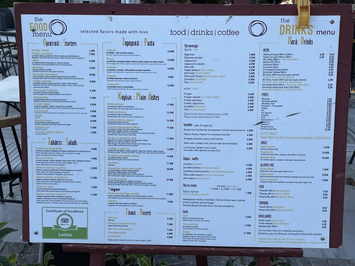 Menu at Lontos Cafe - Restaurant, Athens