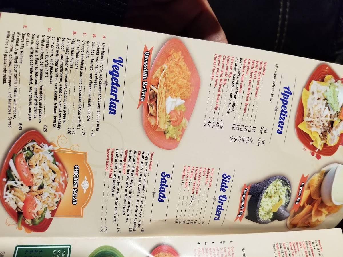 Menu at Los Arcos restaurant, Albertville, US-431