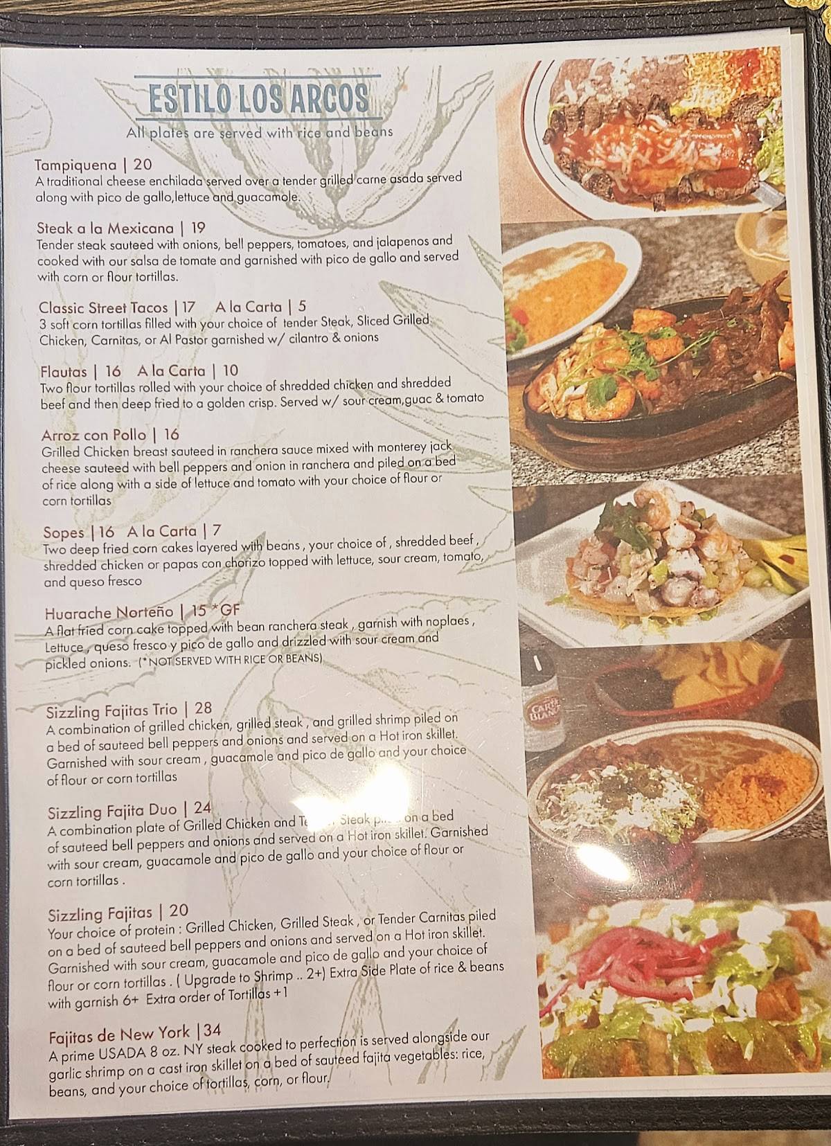 Menu at Los Arcos Mexican Restaurant, Rancho Mirage