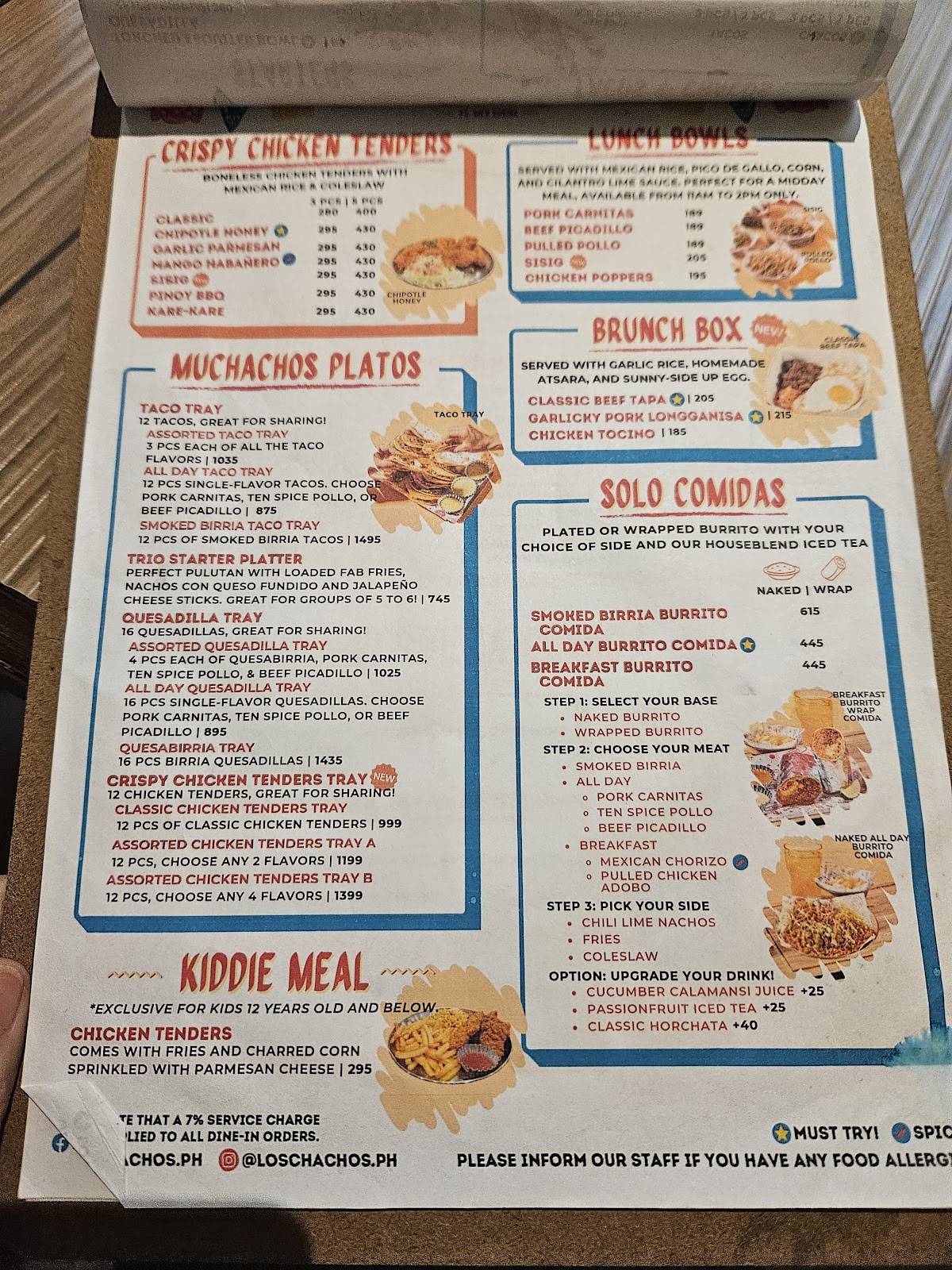 Menu at Los Chachos Fil-Mex Kusina restaurant, Pasig