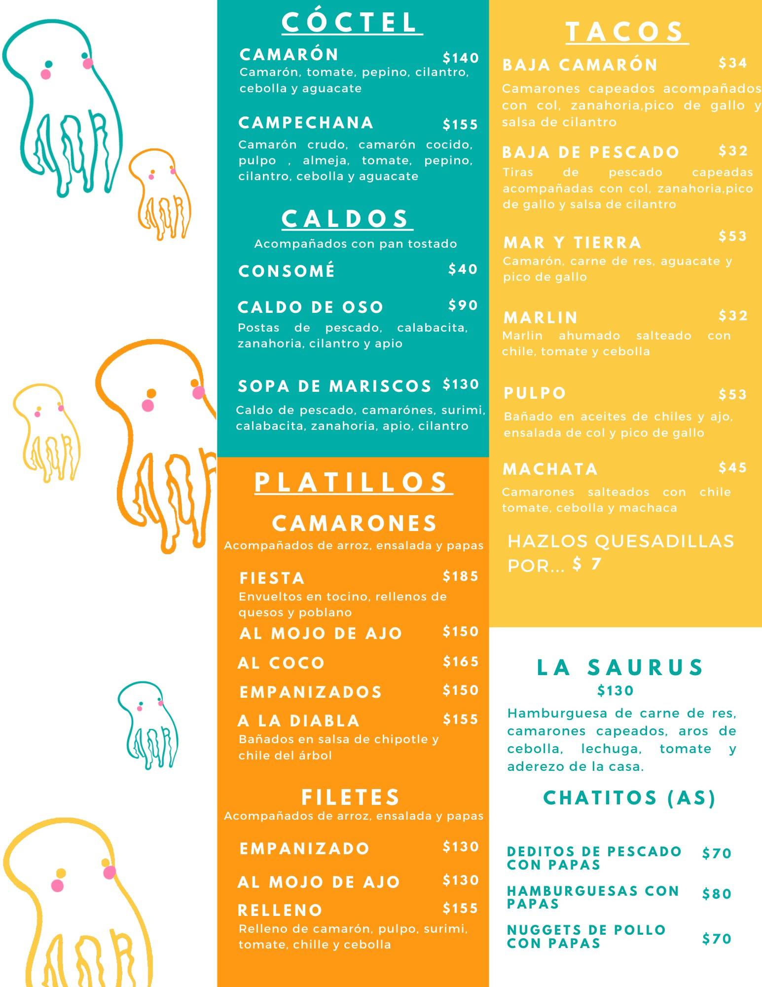 Carta del restaurante Los Chatos, Chihuahua