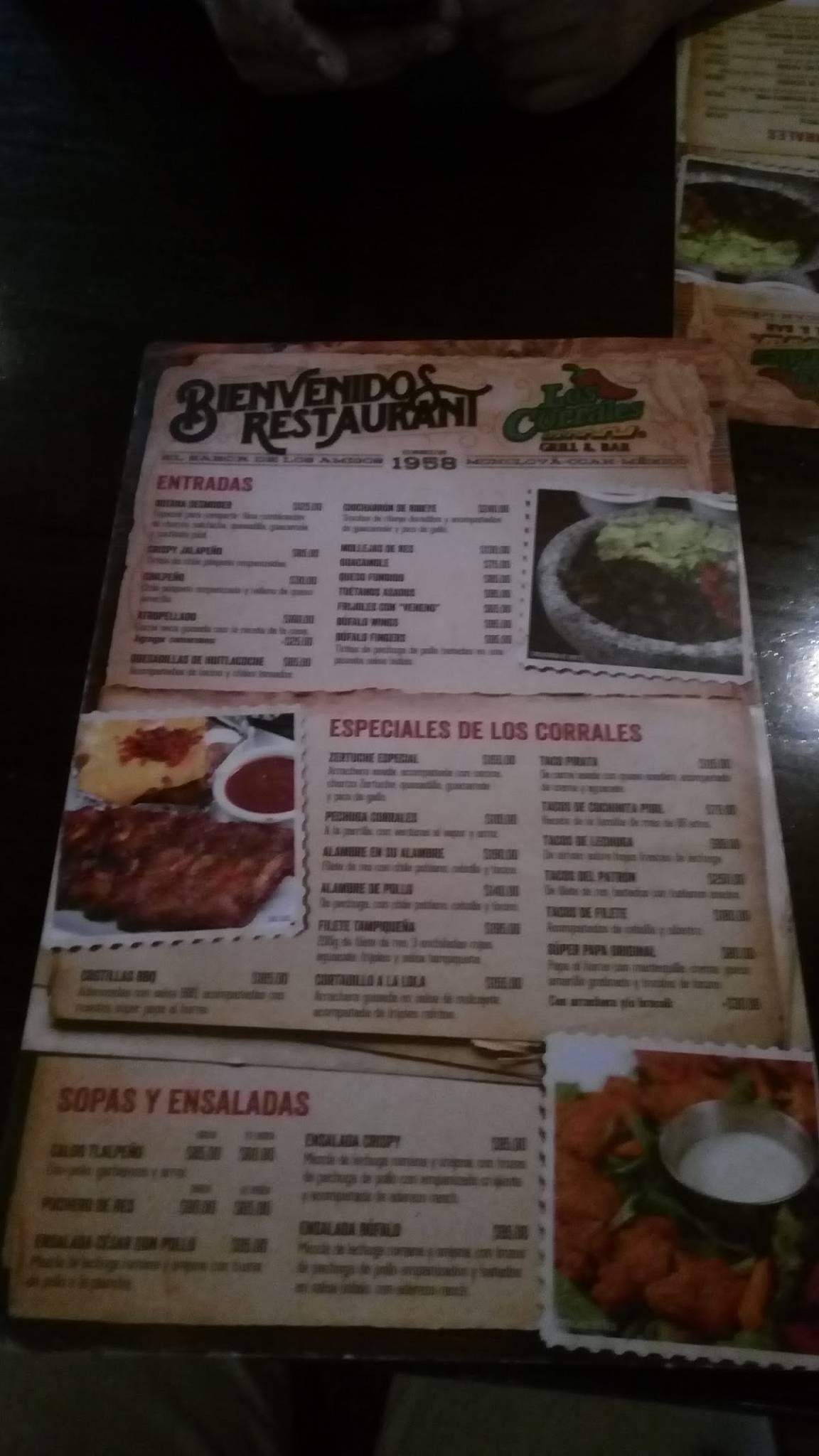 Carta del restaurante Los Corrales, Monclova, Calle Blvd. Pape & Frontera