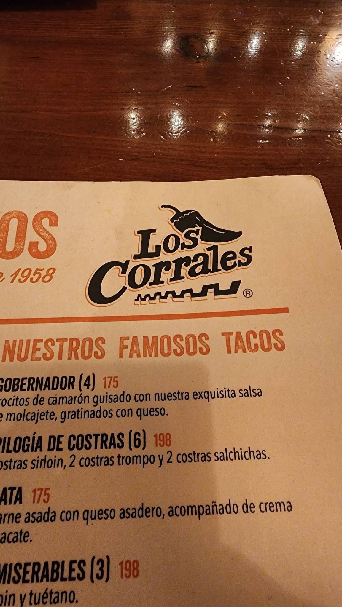 Carta del restaurante Los Corrales, Monclova, Calle Blvd. Pape & Frontera