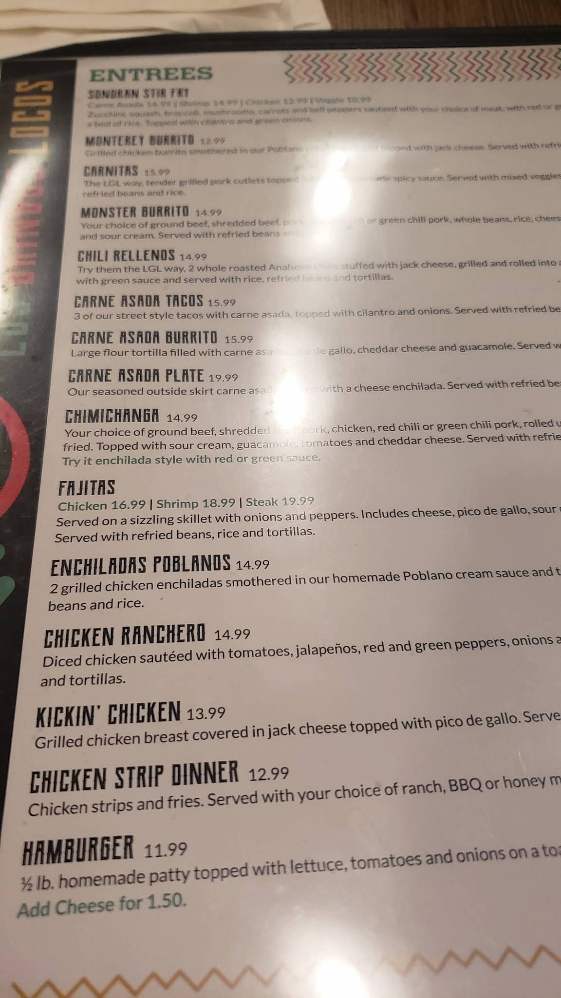 Menu at Los Gringos Locos restaurant, Apache Junction