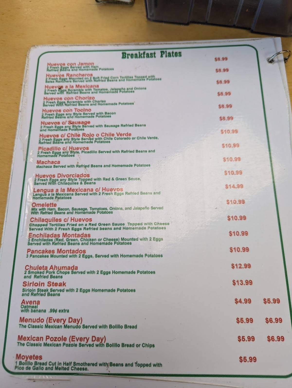 Menu at Los Jarrones Mexican Food restaurant, El Paso, 801 E Paisano Dr