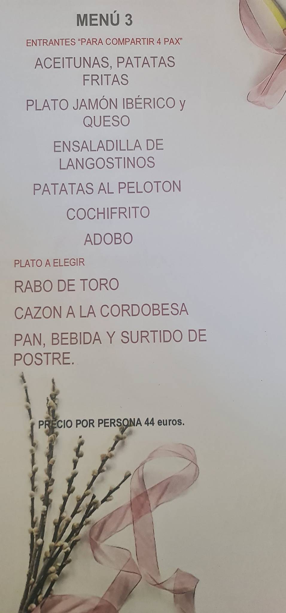 Menu at Los Llanos de Casa Colón restaurant, Córdoba