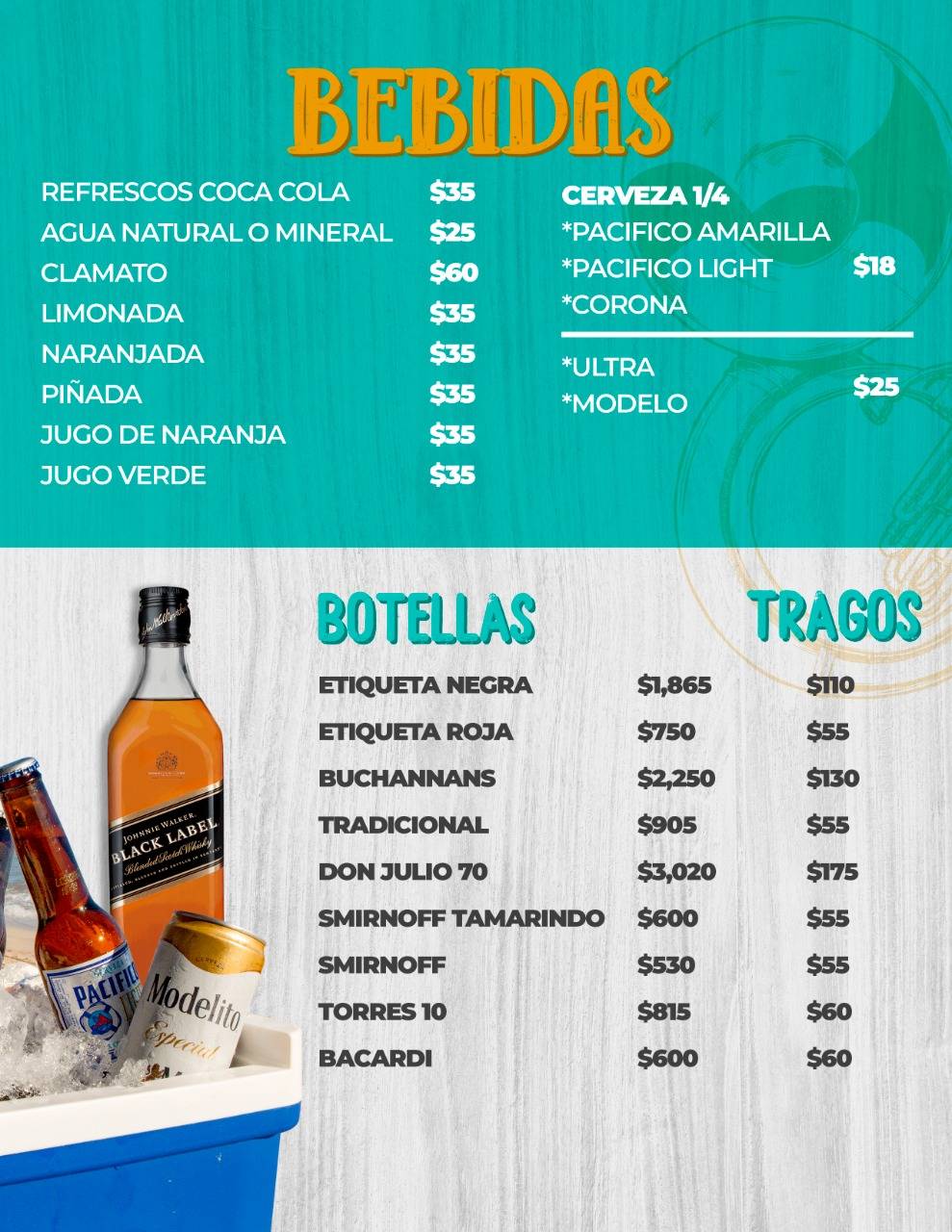 Carta del restaurante Los Lujos del Muchacho, Mazatlán
