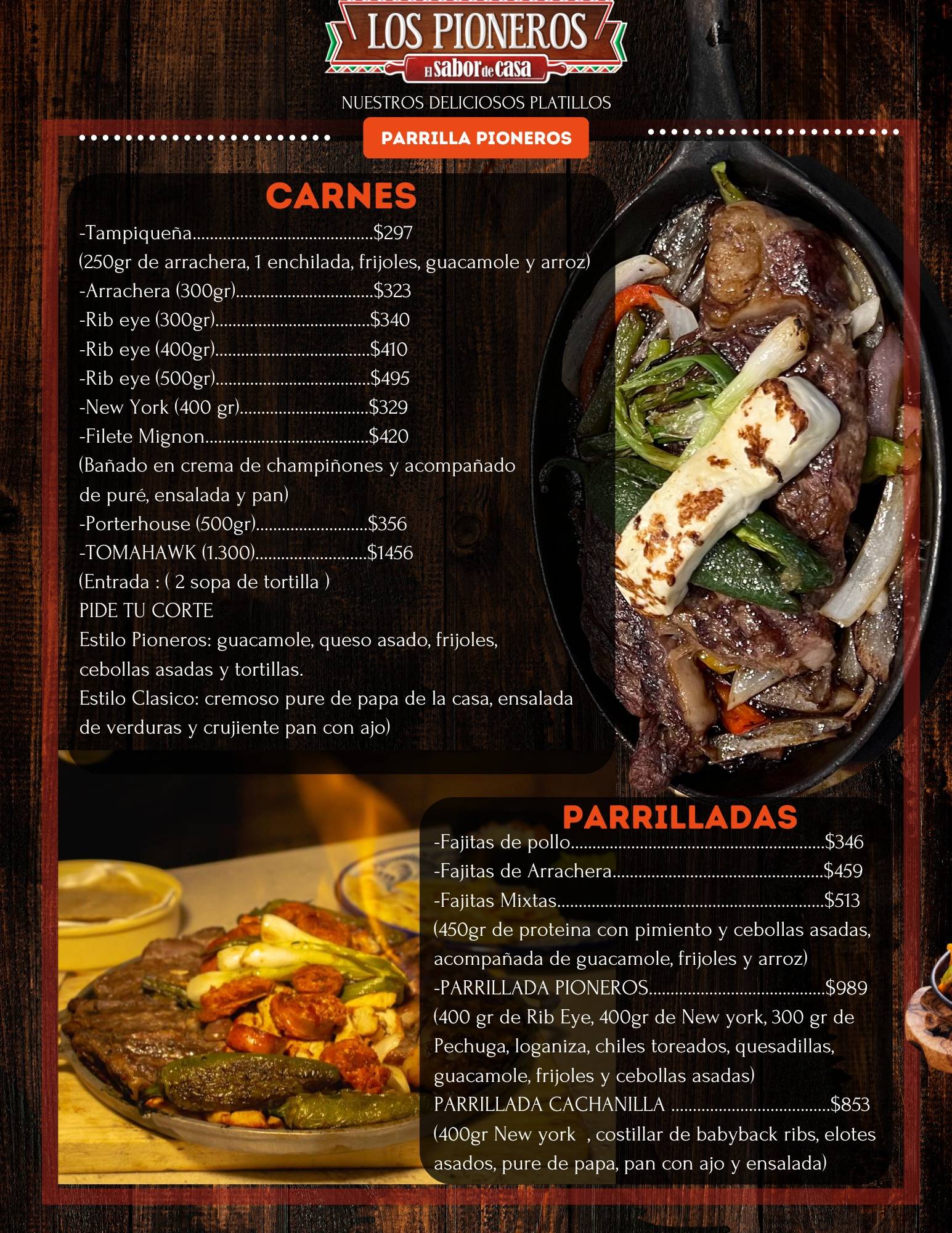 Carta de Restaurante Los Pioneros, Mexicali