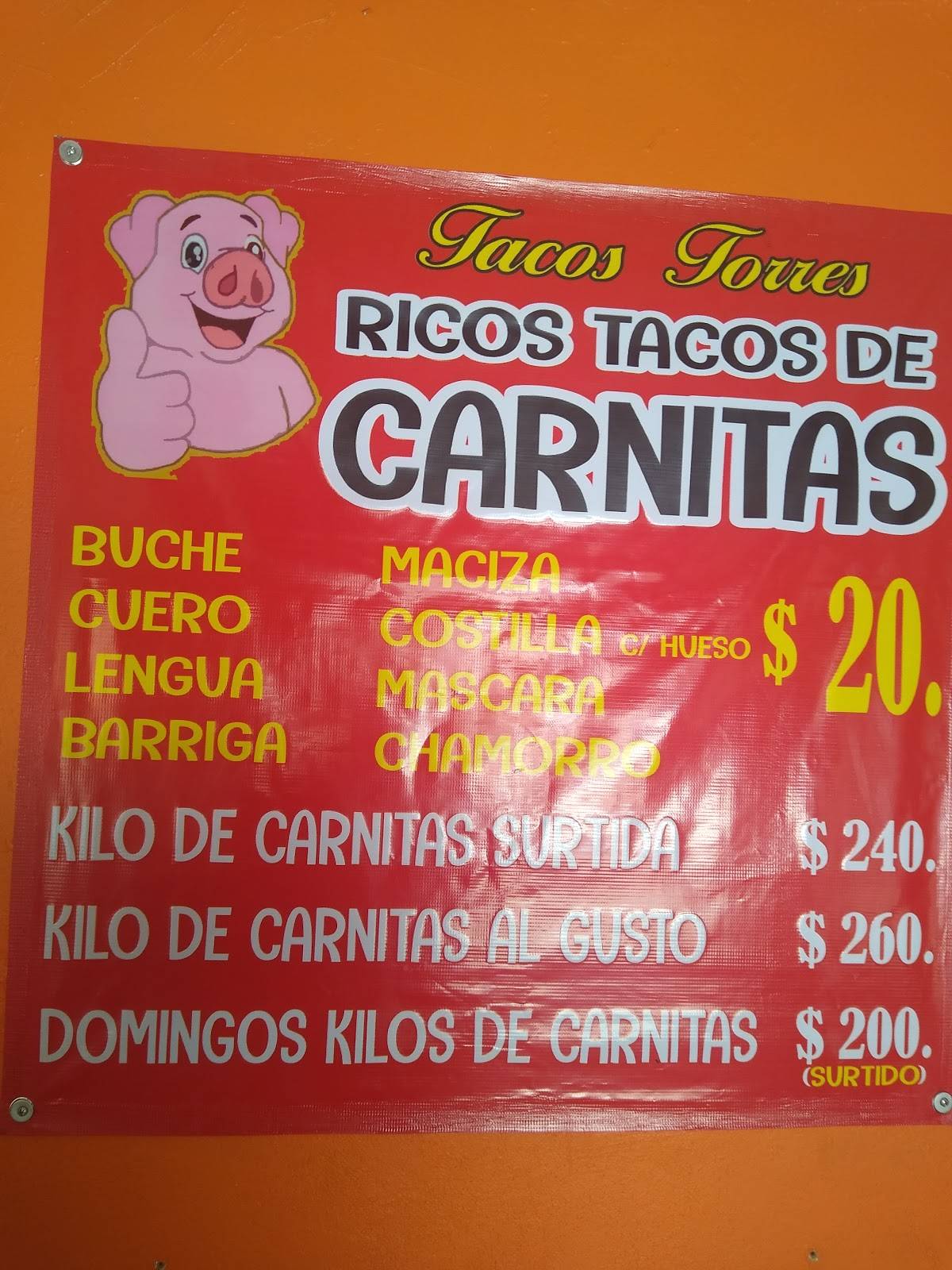 Carta del restaurante Los Tacos del Torres, Ciudad López Mateos
